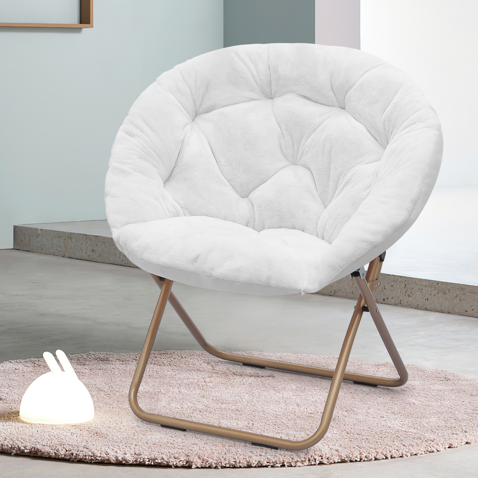 2 Pcs Folding Comfy Saucer Chair Home Relaxation Faux Fur Cozy Moon ...