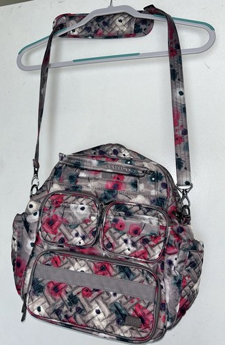 Lug Mini Puddle Jumper Gray Floral Convertible Shoulder Travel Cross ...