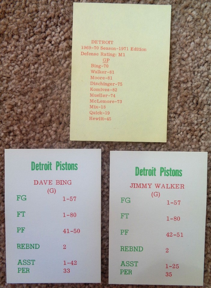 Negamco DETROIT PISTONS 1969-70 Team 11 CARD SET Dave Bing / Jimmy ...