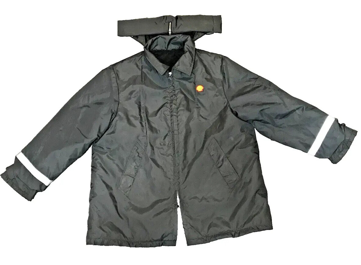 Shell Gas Station Jacket Shell Logo Black Hooded Quil… - Gem
