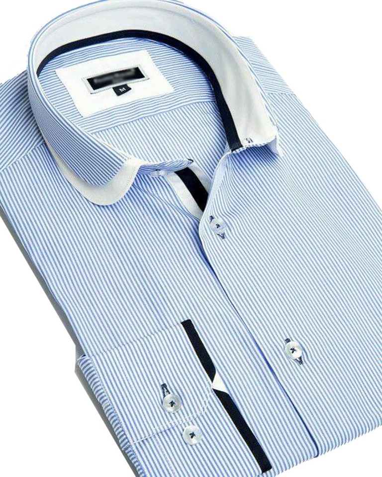 New Mens Italian Double Collar Slim Fit Shirt Round/Folding Collar Long ...