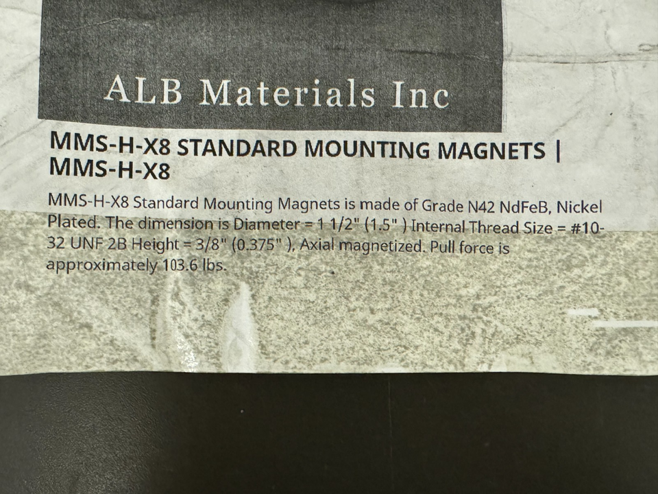 LOT (4) MMS-H-X8 - Standard Mounting Magnets MMS-H-X8 33011AM | eBay
