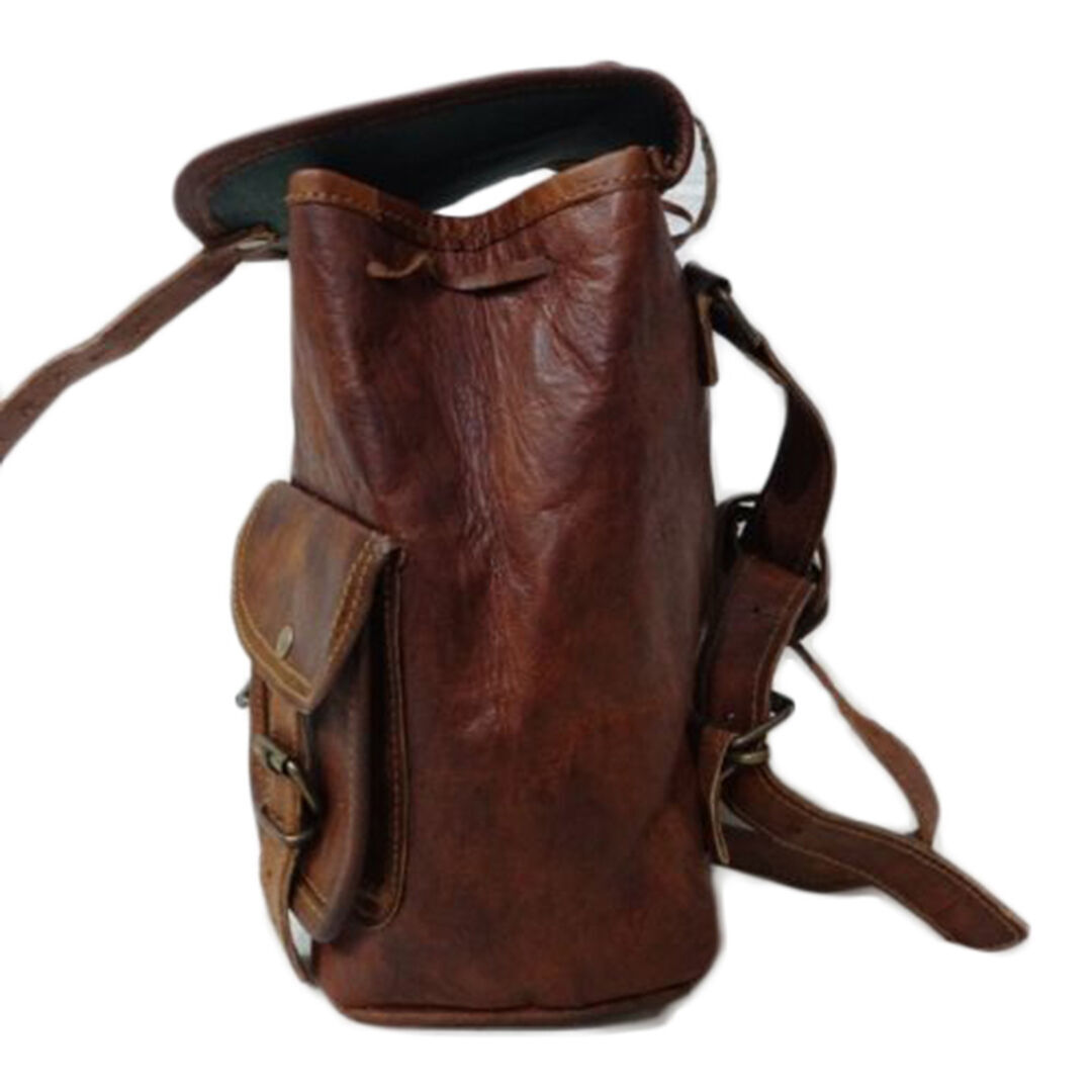 Vintage Hiking Daypack Genuine Leather Men's Brown Shoulder Bag Travel ...