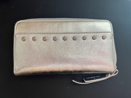 SAM EDELMAN Zip Around Wallet Silver Faux Leather Studs Blingy | eBay