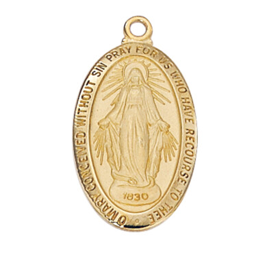 Miraculous Medal Our Lady Pewter Pendent Gold Plated 18 Inch Religious ...