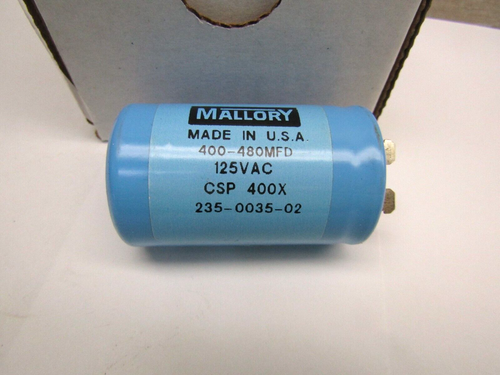 Mallory USA Motor Start Capacitor 400-480 MFD 125 VAC CSP400X 1.4" Dia ...