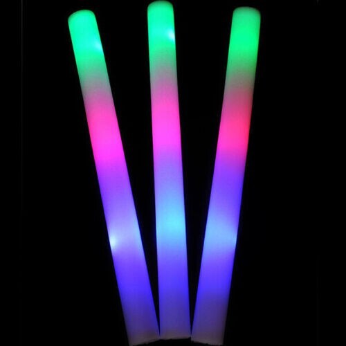 100X LED Light up 16 inch Multicolor Glow Foam Stick Cheer Tube Soft ...