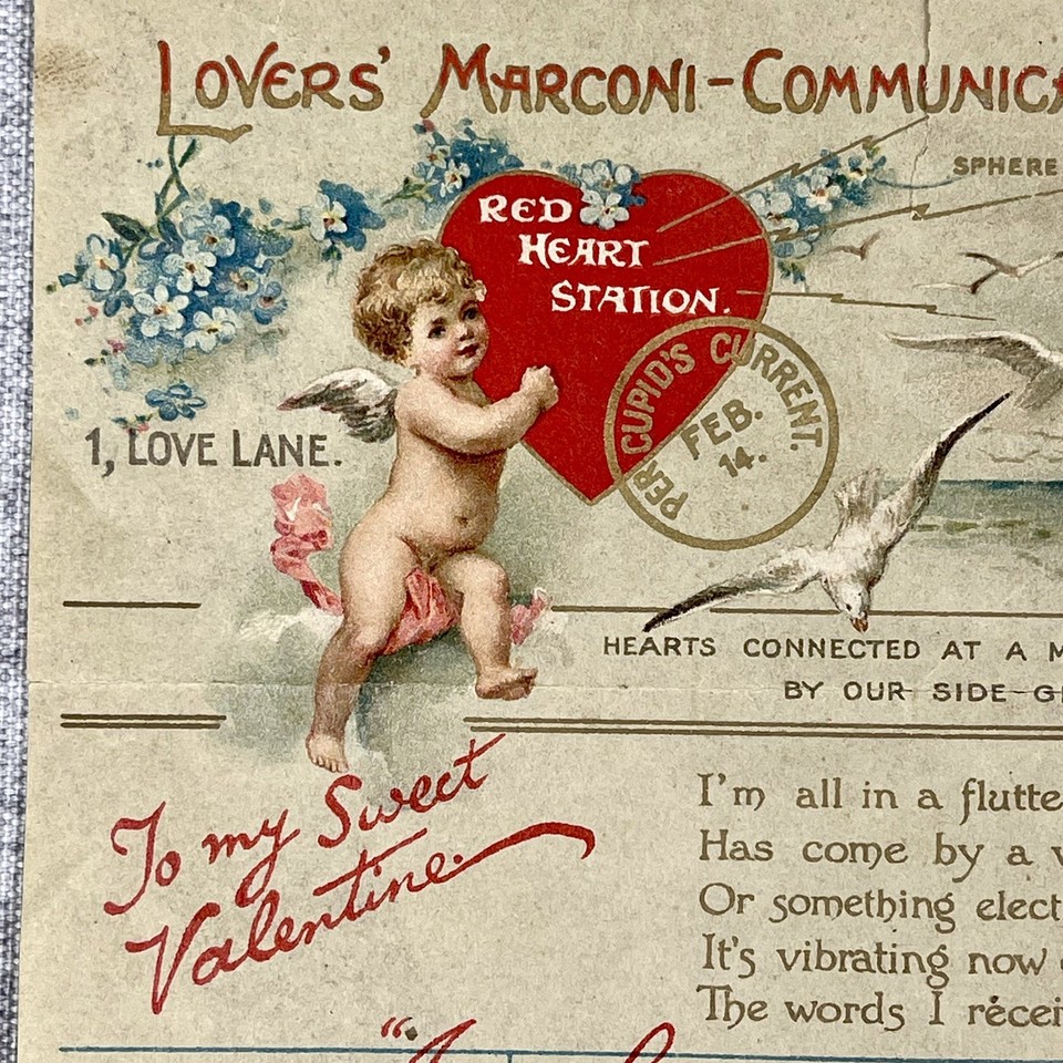 1900's Love's Marconigram Cupid Heart Poem To My Sweet Valentine ...