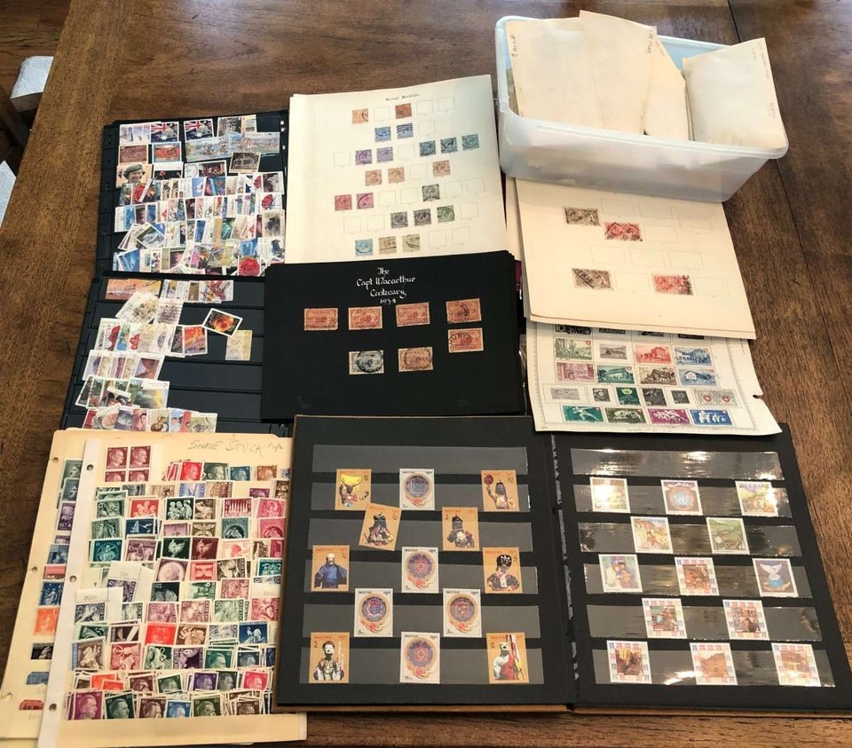 E4715: Old-Time Estate Stamp Lot, Stockpages, Album Pages, Bhutan, WW ...