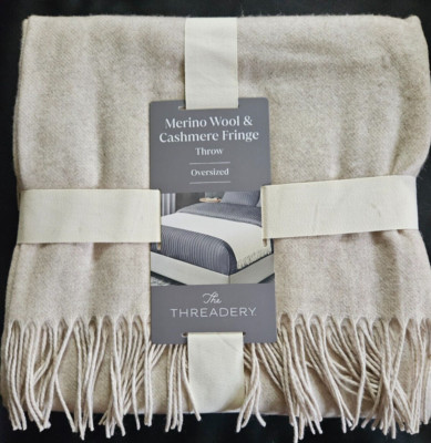 The Threadery Merino Wool & Cashmere Fringe Oversized Throw Blanket in ...