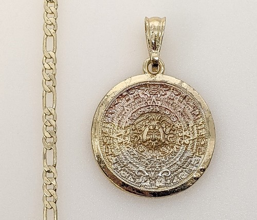 Aztec Mayan Calendar 3mm Chain Necklace Pendant Gold Plated Calendario ...
