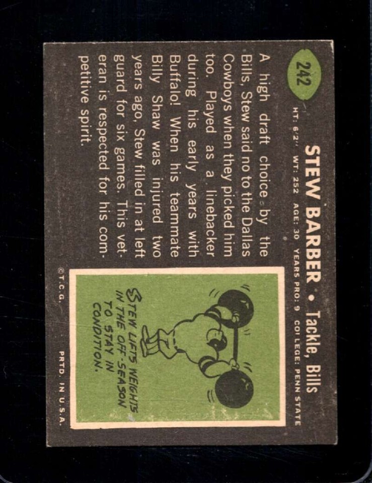 1969 TOPPS #242 STEW BARBER VGEX BILLS *X52869 | eBay