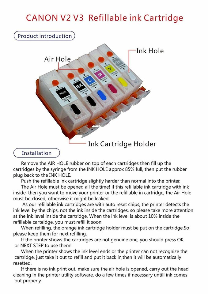 6pk Canon MG8220 MG6120 MG6220 Empty Refillable Ink Cartridge PGI-225 ...