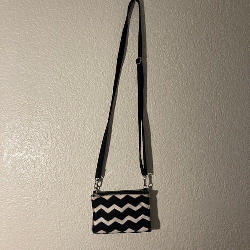 Wallet Purse Thirty-One Crossbody Black White Double Zipper Small | eBay