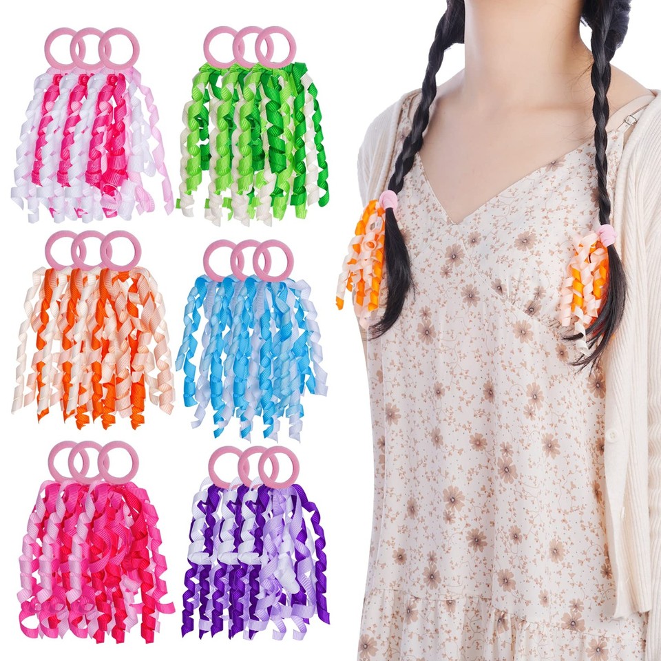 18 PCS Girls Hair Ribbons Ties Colorful Elastic Curly Boutique Hair ...