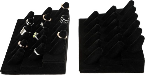 2 Pack Finger Ring Display Black Velvet 18 Slot Jewelry Counter ...