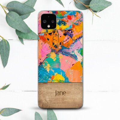 Custom Name Colorful Canvas Wood Case For Google Pixel 2 3 3a 4 4a 5 6 ...