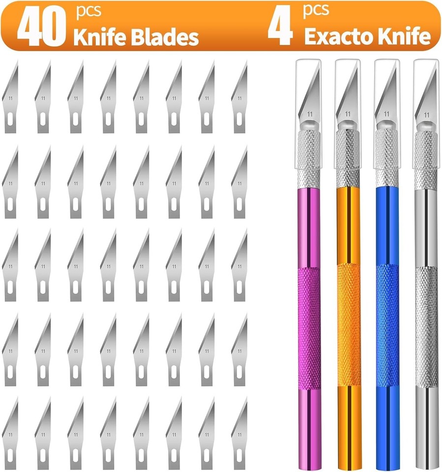 Viemior 4PCS Exacto Knife, Hobby Knife Craft Knifes with 40PCS Spare ...