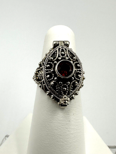 Sterling Silver Garnet Poison Ring-(Size 6)-Adjustable Shank-Stone 5mm ...