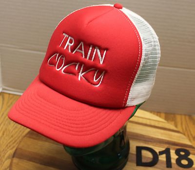 VERY NICE "TRAIN COCKY" HAT RED/WHITE SNAPBACK ADJUSTABLE VERY GOOD ...