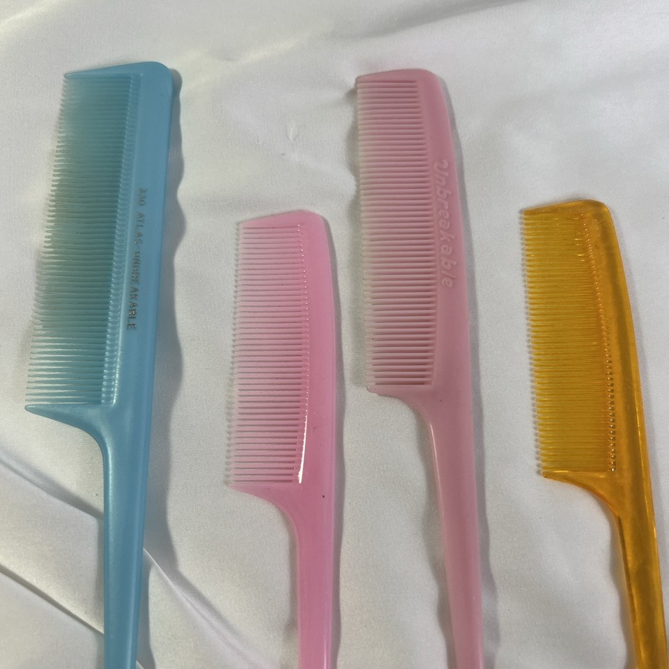 Vintage Set If 4 Atlas Unbeatable Rat Tail Combs Teaser Blue Pink ...