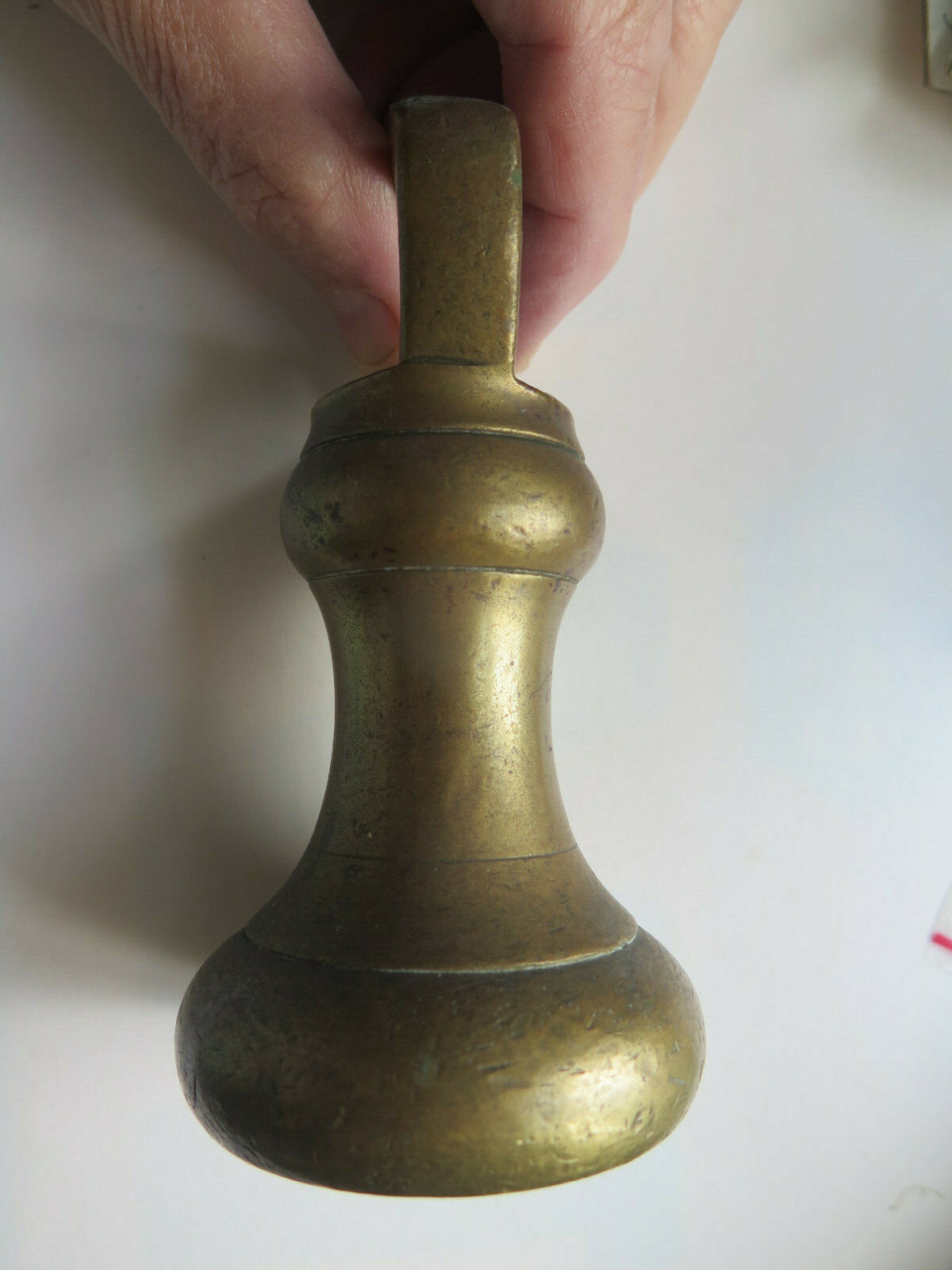 2 POUND BRASS BELL WEIGHT c1842 QUEEN VICTORIA NICE SHAPE MARKED SOLID ...