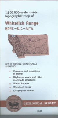 USGS 1:100,000 edition topographic map Whitefish Range Montana BC | eBay