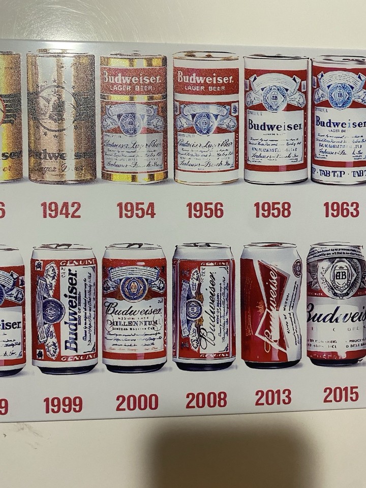 Budweiser Beer Evolution Of Cans Sign - Bud Light - 80s 90s | eBay