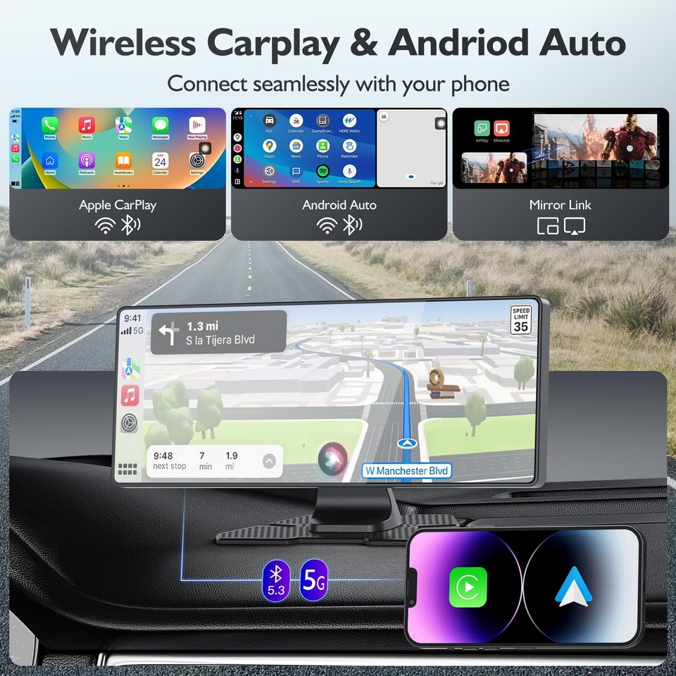 10.26" Portable Carplay Screen for Car, 4K HD Car Stereo Touch Screen ...