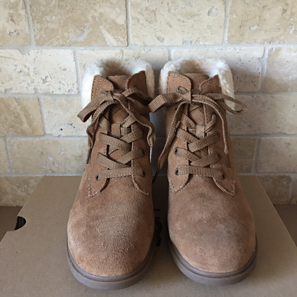 UGG HARRISON LACE TIPPED CHESTNUT WATERPROOF SUEDE SHEARLING BOOTS 7.5 ...