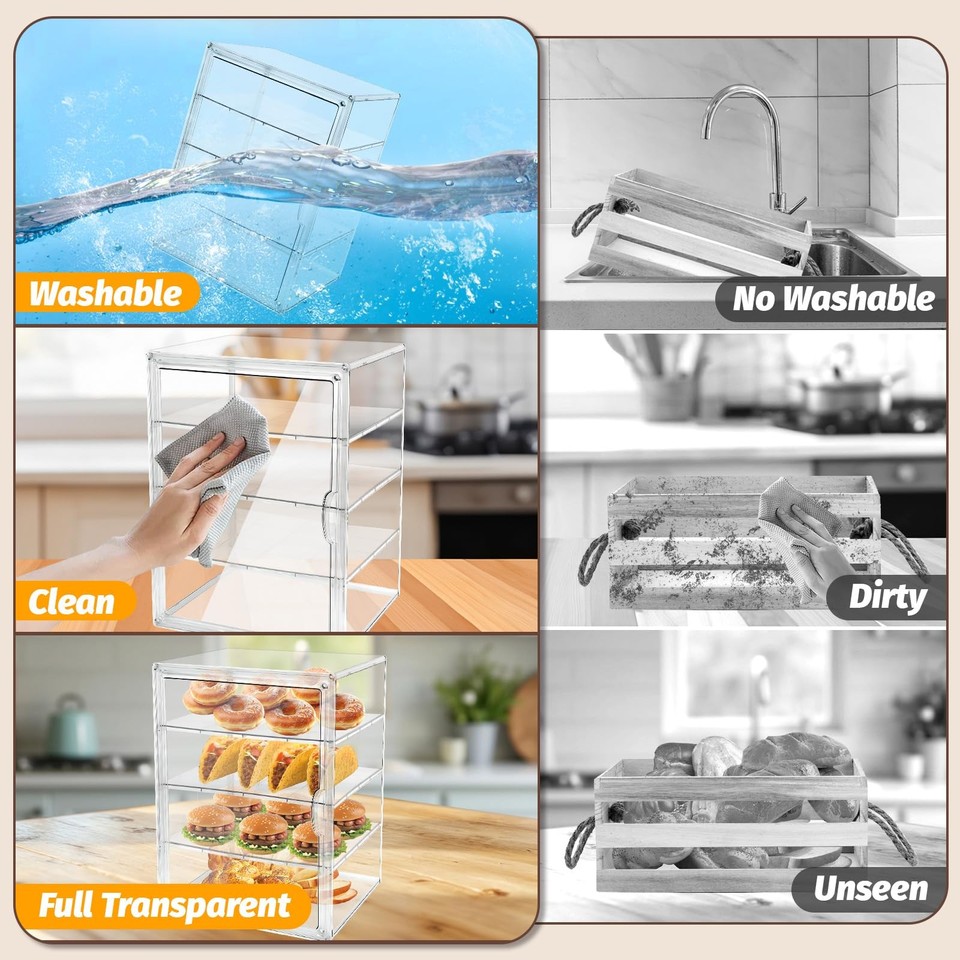 Pastry Display Case,Large Bakery Cookie Stand 4Tier 1pcs, Transparent ...