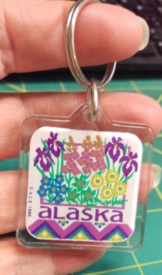Alaska Keychain Square Acrylic Souvenir Keychain with AK Wildflowers ...