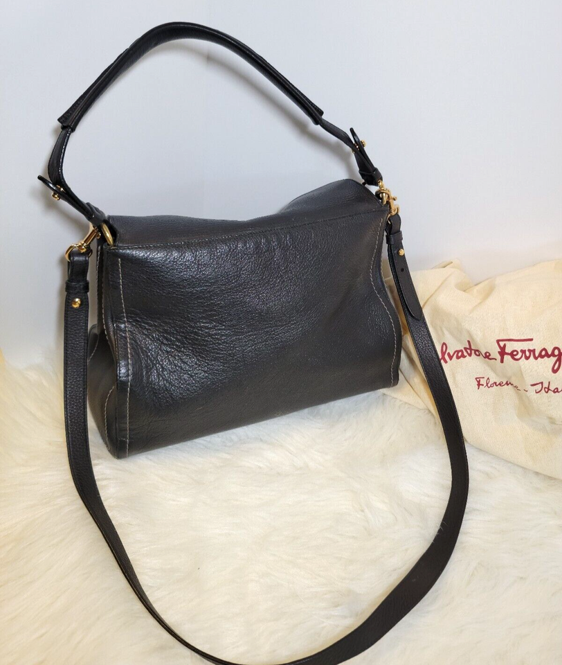 Ferragamo Fara Satchel Large Black Leather Cross Body Handle Hand Bag ...