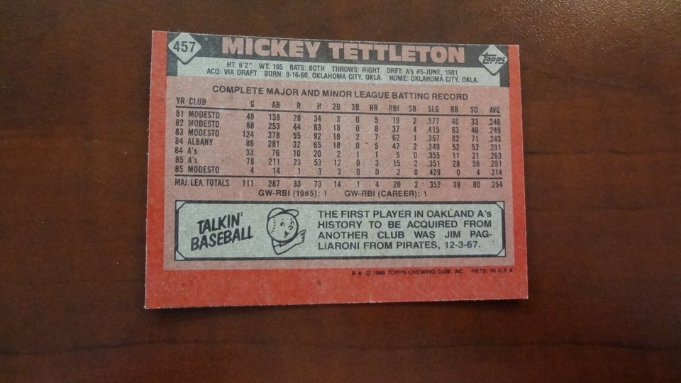 1986 TOPPS # 457 MICKEY TETTLETON BASEBALL CARD | eBay