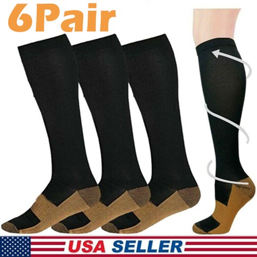 6 Pair Copper Compression Socks 20-30 mmHg Medical Varicose Veins Edema ...
