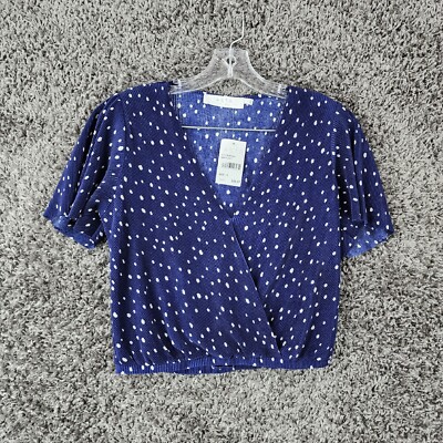 ASTR Womens Navy Dot Short Sleeve V Neck Cropped Blouse Size S | eBay