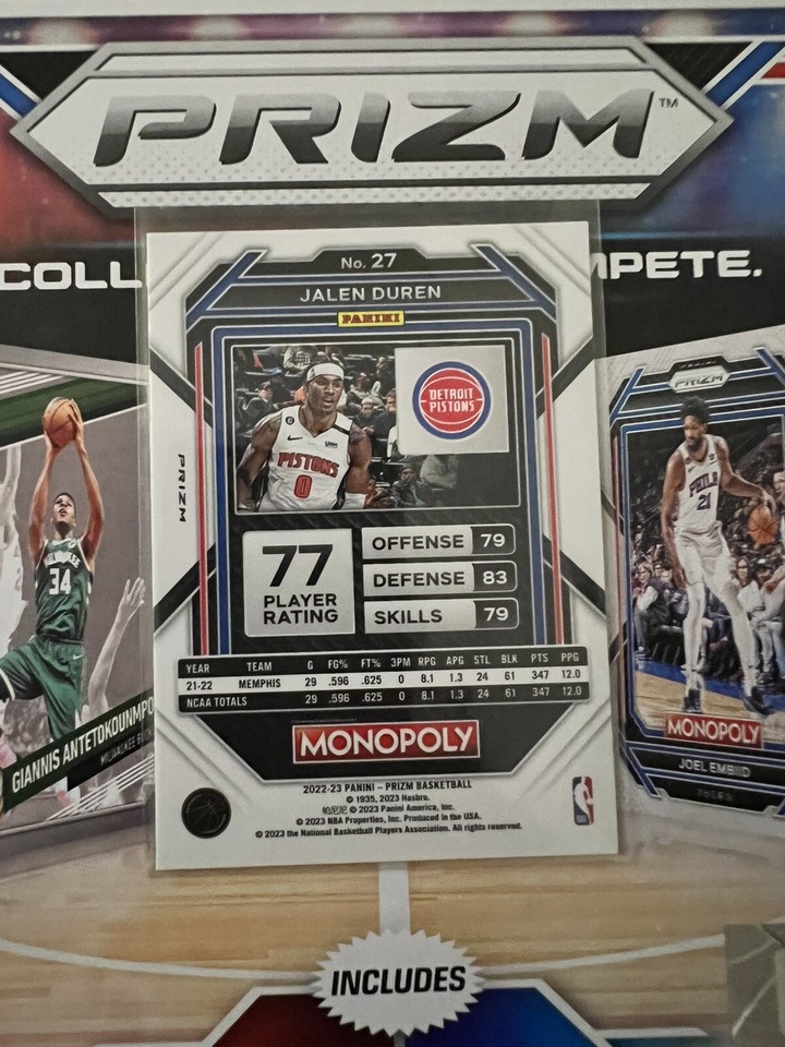 2023 Panini Monopoly Prizm Jalen Duren Monopoly Black Icons Parallel RC ...