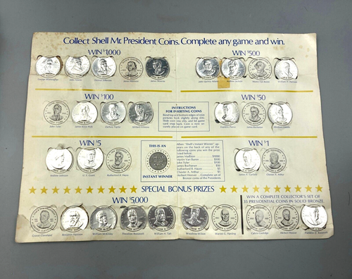 1968 Play Shell's Mr. President Coin Game Contest with 21 coins ...