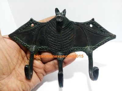 Amazing BAT HOOK RACK SOLID BRASS vintage old style 6.5" long keys hang ...