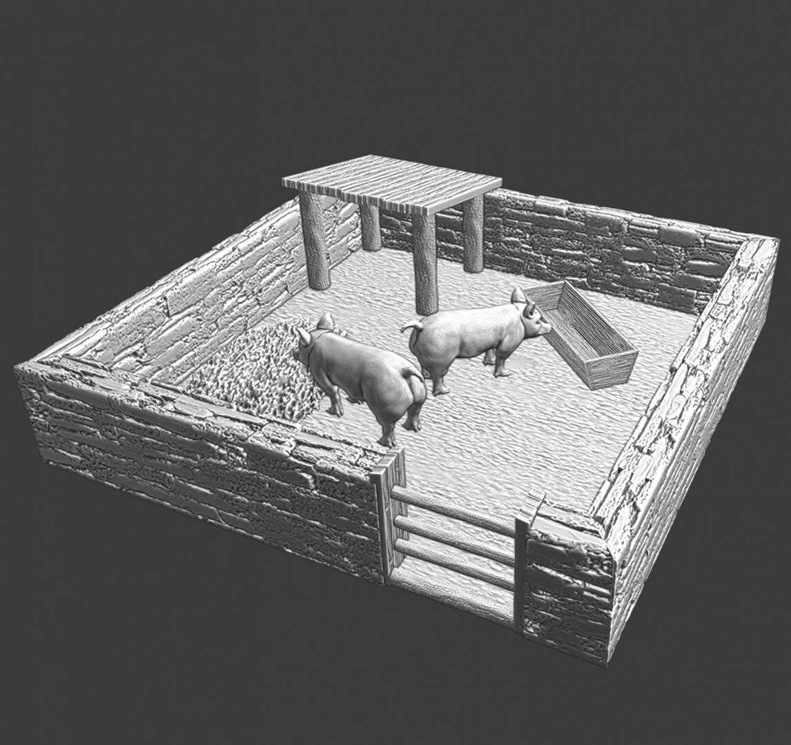 Northern Crusades Miniatures Medieval Pigsty with two pigs 28 32 35 ...