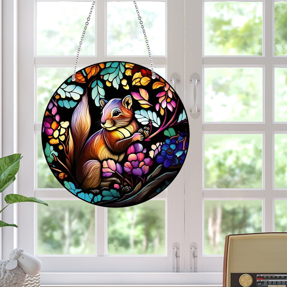 Squirrel Suncatcher Window Panel Hanging Sun Catcher Garden Decor ...