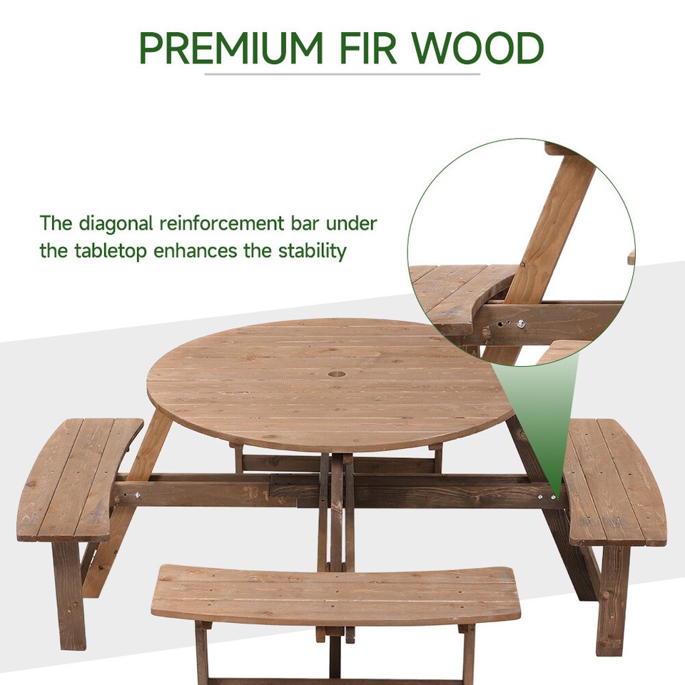 8 6 Seater Wooden Pub Bench Round Picnic Table Furniture Set Garden ...