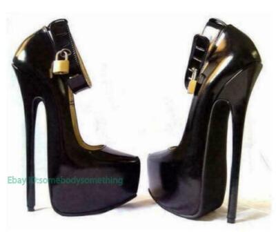 Womens Super High Heel Stiletto Platform Lock Strap Metal Club Party ...