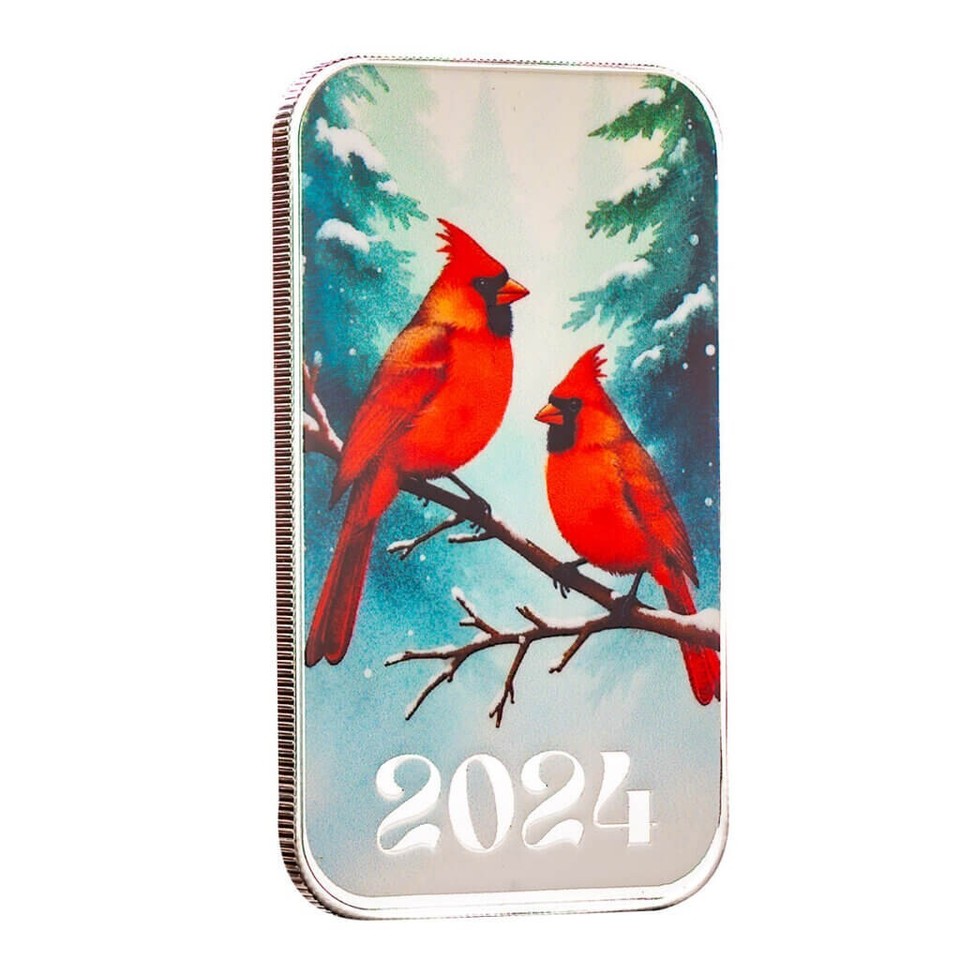 Christmas Holiday 1 oz .999 Silver Bar - Winter Cardinals Color Silver ...