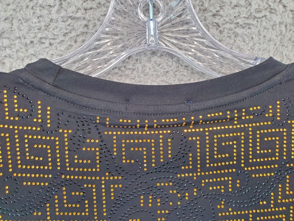 Barabas Men’s Luxury Black & Gold Crystal Greek Key Pattern Tshirt Size ...