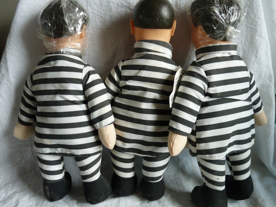 (3) "The Three Stooges" Dolls 1996 Larry Curly Moe Prison Uniform 12 in ...