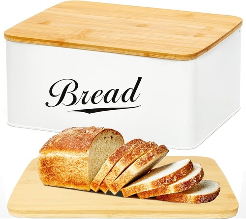 Modern Metal Bread Box with Bamboo Cutting Board Lid, Bread Storage | eBay