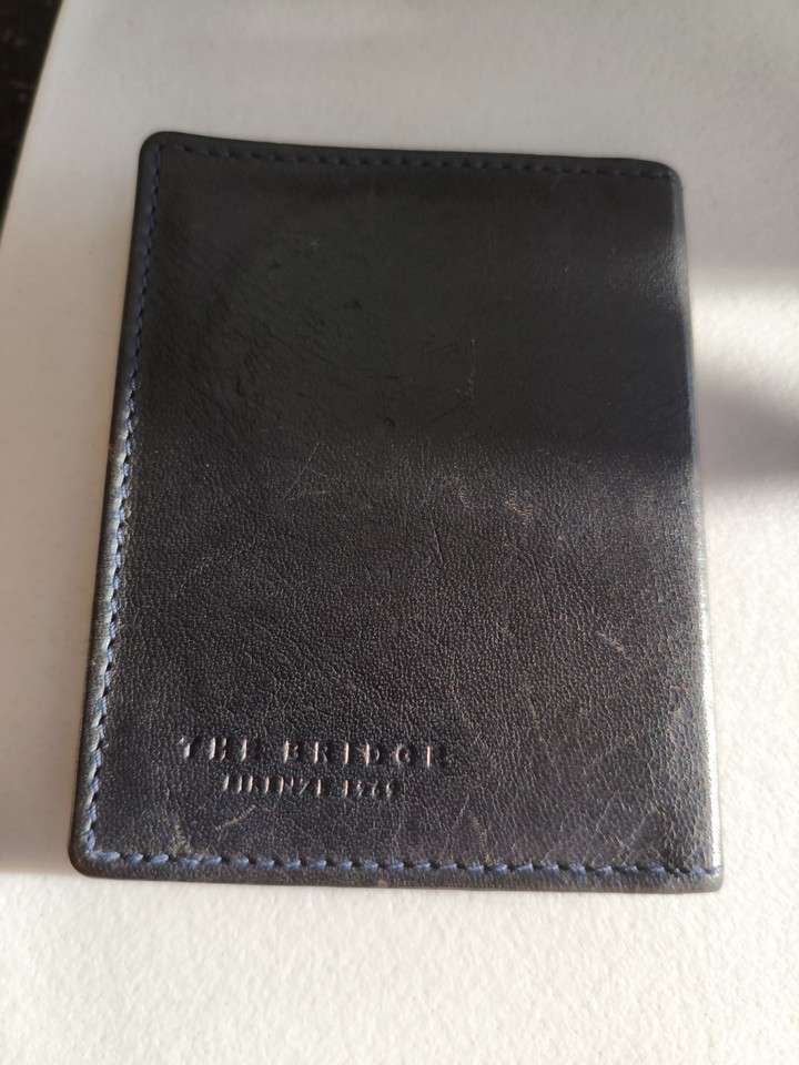 THE BRIDGE Card holder wallet gentlemen’s brown leather bifold ID ...