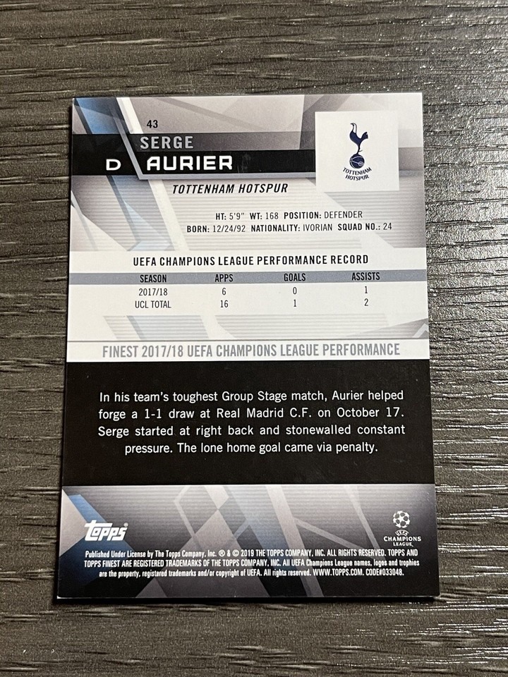 2018-19 Topps Finest UEFA Champions League Purple #43 Serge Aurier /250 ...