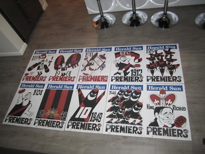 WEG POSTER SET ESSENDON BOMBERS X 10 1897~1950 PREMIERSHIP ALL SAME ...